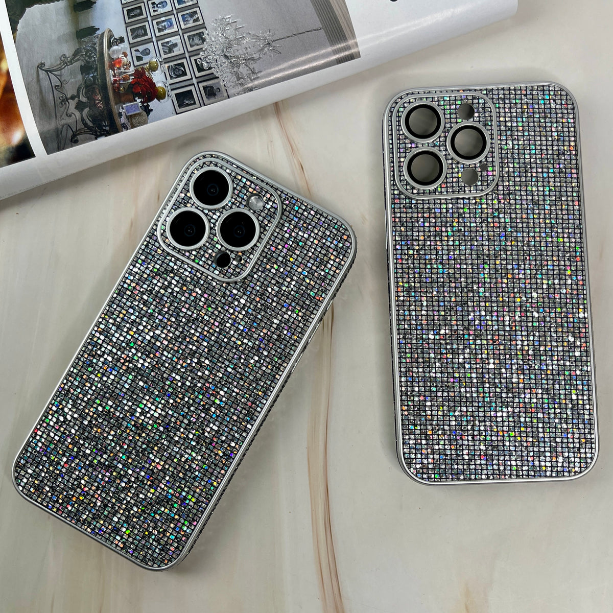 iPhone All Model Diamond Glitter Case with Built-in Camera Lens Glass ...